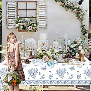 81Pcs Blue and White Flower Party Decorations, Floral Dinnerware Set, Blue and White Porcelain Plates, Napkins, Tablecloth for Bridal Birthday Baby Shower Spring Summer Tea Party Supplies, Serve 20