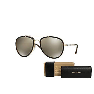 BURBERRY BE3090Q 10525A 58M Brushed Gold/Matte Dark Havana/Light Brown Mirror Dark Gold Pilot Sunglasses For Men+ BUNDLE with Designer iWear Complimentary Care Kit