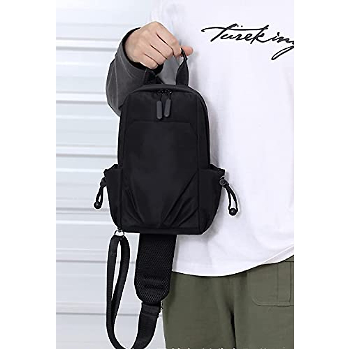 SISLNI Sling Bag Crossbody Backpack Travel Slim Shoulder Sling Backpack Chest Bag Lightweight Small Black Sling Crossbody Backpack Shoulder Bag for Men Women