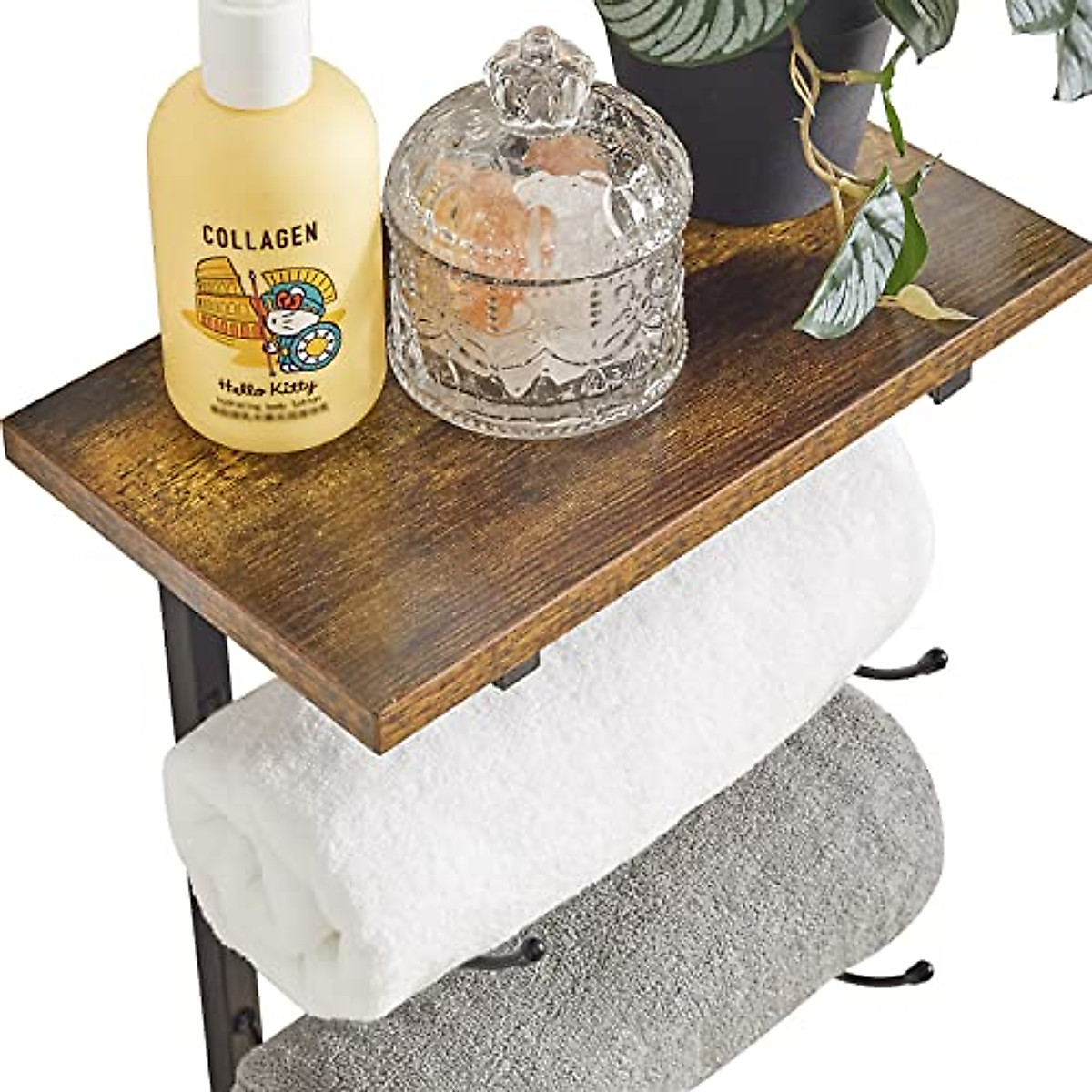 IBUYKE Industrial Towel Rack Wall Mounted, Metal Rack Towel Shelf,Towel Holder, Towel Storage for Bathroom Organizer Decor Rustic Brown TTR002H