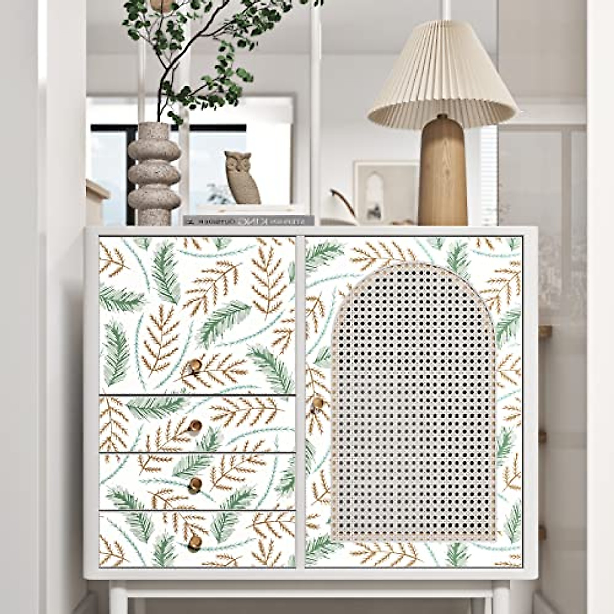 WESTICK Leaf Wallpaper Peel and Stick Fresh Natural Needles Leaves Contact Paper Self Stick Cute Tropical Wall Paper Waterproof Botanical Wallpaper for Bedroom Cabinets Dresser Nursery 17.5 x 118 in