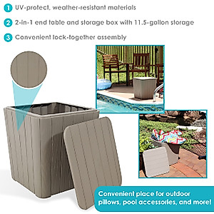 Sunnydaze 11.5-Gallon Deck Storage Box with Flat Top and Faux Wood Design - Driftwood