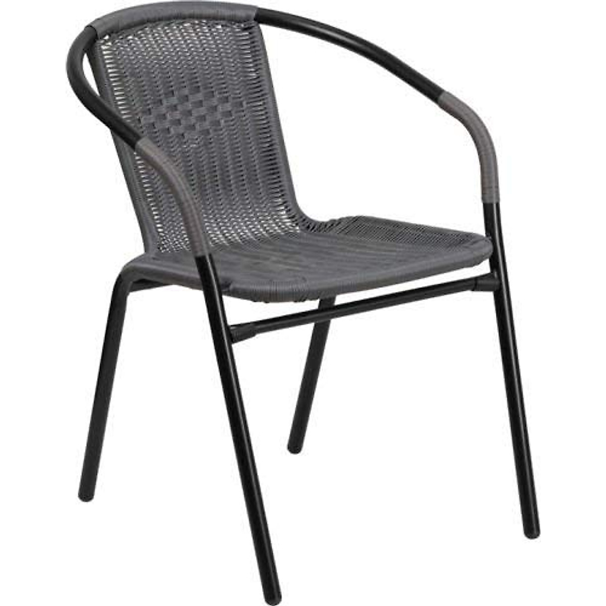 2 Pack Indoor or Outdoor Restaurant Chair with Black Frame Finish and Gray Rattan
