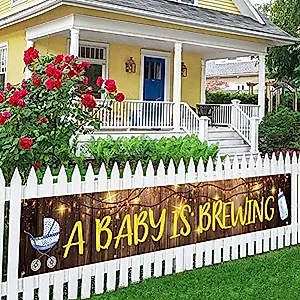 A Baby Is Brewing Large Banner Sign, Baby Shower Large Banner Gender Reveal Baby Pram Bottle Banner for Pregnancy Celebration Party Decorations Supplies