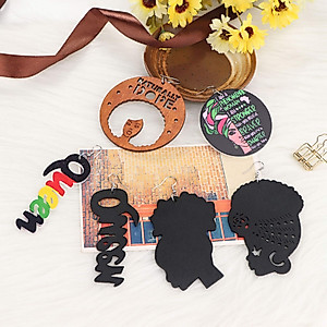 Sailimue 6 Pairs Round African Wooden Earrings for Women Drop Dangle Earrings Natural Ethnic Style Queen Earrings