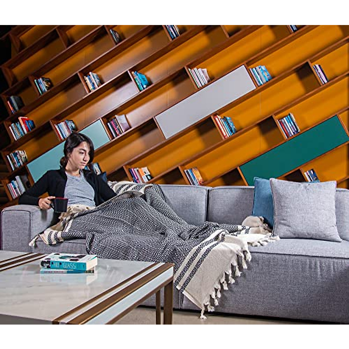 Rumi&Shams Cotton Throw Blankets | Turkish Blanket (52x70 Inches - 8 Colors) | 100% Turkish Cotton Sofa Throw | Striped Chevron Pattern | Summer Throw Blanket | Black Throw Blanket for Couch