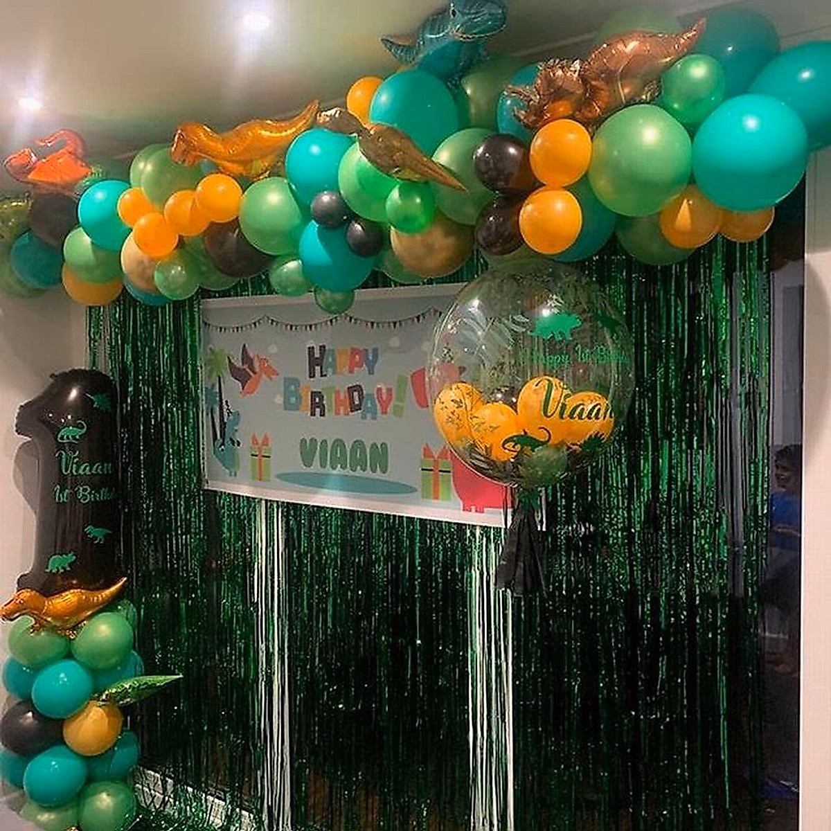 135pcs Jungle Party Balloon Arch Green Orange Gold Balloon Garland for Jungle Dinosaur Themed Party Kids Boys Birthday Party and Animal Party Decorations