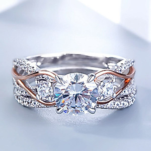 DRISHYA FASHION 2.20 Ct Round Cut Simulated Diamond Engagement Wedding Bridal Ring Set 14k Two Tone Gold Plated Gift For Her (11.5)