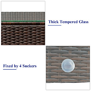 RELAX4LIFE 3-Piece Wicker Bistro Set - Outdoor Patio Rattan Sofa Set w/Washable Cushions & Tempered Glass Coffee Table, Conversation Furniture Set for Backyard, Porch, Garden & Poolside (Navy Blue)