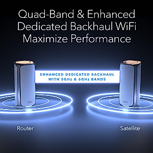 NETGEAR Orbi 970 Series Quad-Band WiFi 7 Mesh Network System (RBE972S), Router + 1 Satellite Extender, Covers Up to 6,600 sq. ft., 200 Devices, 10 Gig Internet Port, BE27000 802.11be (Up to 27Gbps)
