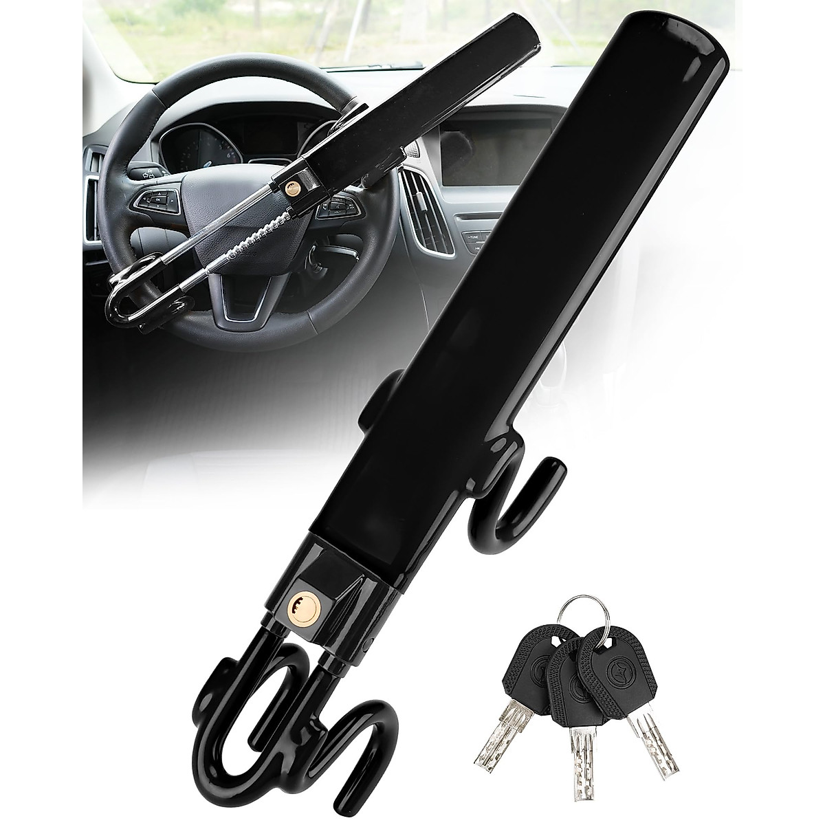 Tevlaphee Steering Wheel Lock Anti-Theft Car Device Heavy Duty Security Car Lock Antitheft Locking Devices Great Deterrent Adjustable Car Wheel Lock Anti Theft for Vehicle Truck with 3 Keys(Black)