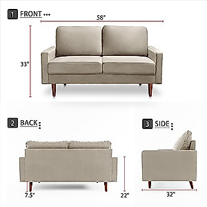 SILKIR 2-Person Loveseat Sofa Couch for Living Room | Perfect for: Apartment/Studio/Office & Small Space | Velvet Fabric | Fast and Easy Assembly | Warranty (Beige) Modern Contemporary Mid-Century