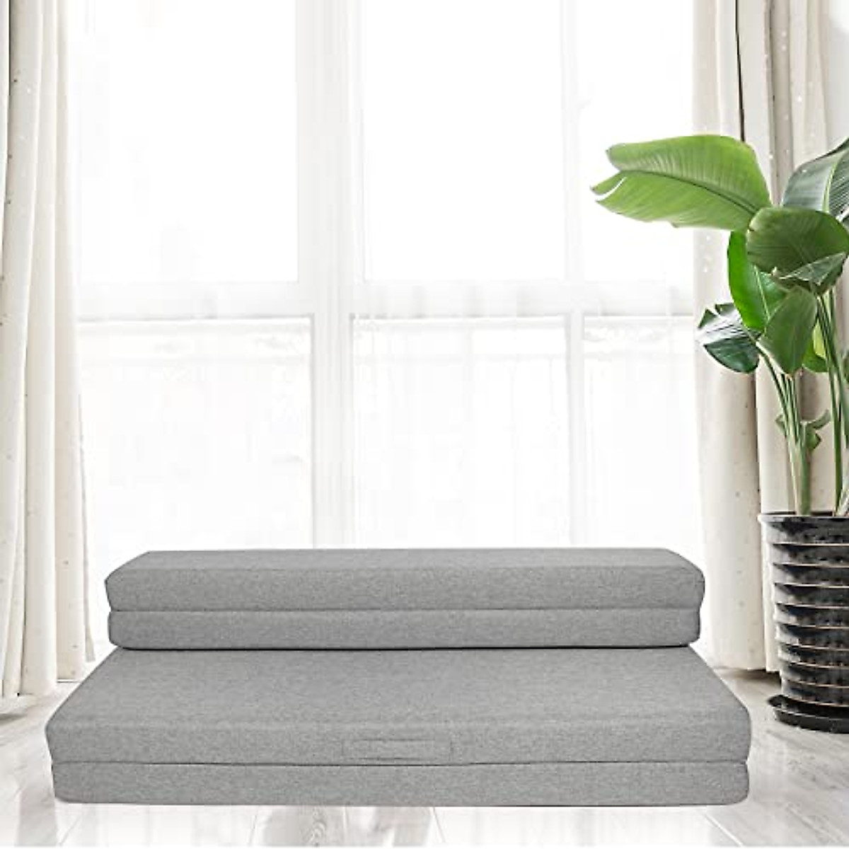 Varbucamp 4 Inch Folding Mattress, Memory Foam Portable Mattress and Sofa Bed with Washable Cover for Guest, Camping, Bedroom, Gray(80'' x 59'' x 4'')