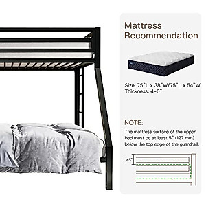 ikalido Metal Bunk Bed, Twin Over Full Size Beds with Sturdy Guard Rail & Removable Ladder, Space-Saving/Noise-Free/Matte Black