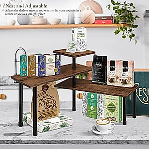 BCOZLUX Bathroom Counter Organizer, Kitchen Corner Shelf Countertop Organizer and Storage, 3 Tier Wood Corner Counter Shelf Stand Spice Rack, Rustic Brown and Black