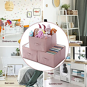 FIHAP Fabric Storage Bins with Lids for Clothes, Large Foldable Toy Organizers and Storage, Sturdy Box Cubes Containers for Sheet Blanket, Premium Closet Organizer for Home Bedroom 3 Pack Pink