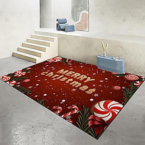 Christmas Theme Decor Red Area Rug 3x5 Rugs for Living Room, Carpet for Bedroom Non Slip Rug, Christmas Theme Decoration Lollipop Gift Red Washable Carpet for Dining Room Office