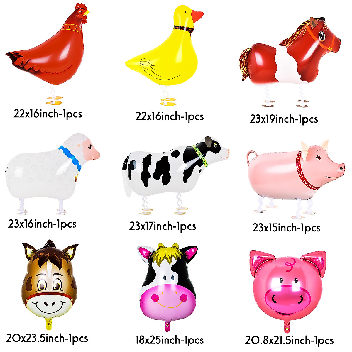 9pcs Farm Animals Balloons Farm Animal Party Decorations Farm Birthday Party Supplies Farm Balloons Duck, Rooster, Pig, Sheep, Horse, Cow, Donkey Balloons for Baby Shower Party Decorations