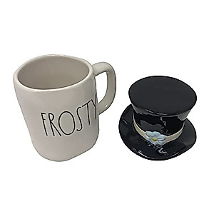 Rae Dunn Frosty Inspired Snowman Ceramic Kitchenware (Frosty Mug with Black Hat Lid)