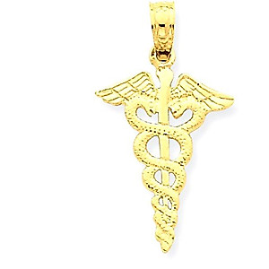 IceCarats 14K Yellow Gold Nurse Caduceus Paramedic Emt Doctor Medical Student Nursing Symbol Necklace Charm Pendant 23mm x 12.5mm Only