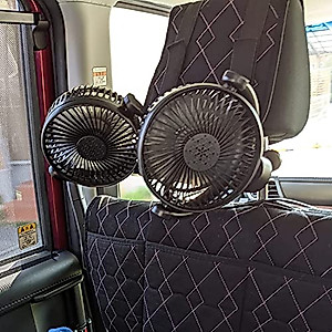 Poraxy Car Fans,12V/24V Electric Cooling Fan for Backseat, Headrest 360 Degree Rotatable Dual Head Rear Seat Air Fan for Sedan SUV RV Boat