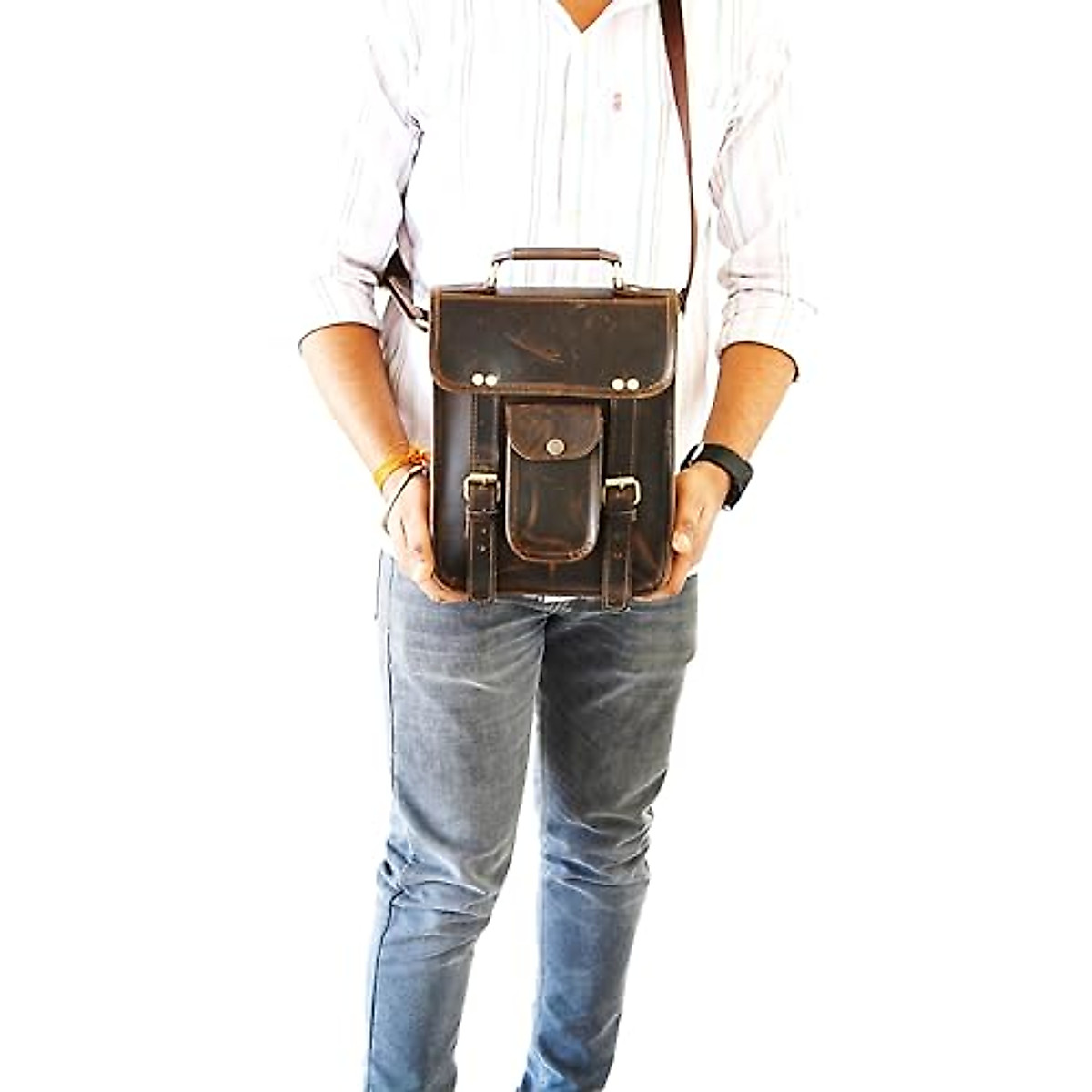 URBAN DEZIRE Men's Genuine Leather Small Messenger Satchel iPad Tablet Bag 11 inch compatible with Apple product