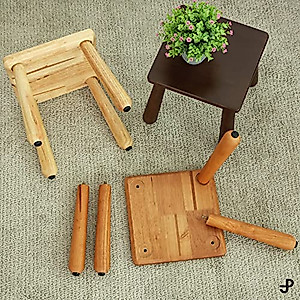 [PJ Collection] Natural Wood Stool, with Portable and Detachable Legs, Lightweight Stool, Foot Stool for Adults, Kids Stool, Use for Toy Room,Bedroom,Kitchen, Bathroom (Square, Natural)