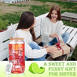 Roshtia 2 Set Friend Gifts for Women Girls Friendship Birthday Sister Gift Glass Cups with Lids and Straw 16 oz Can Shaped Drinking Glasses with Friend Keychains Thank You Gifts for Her BFF
