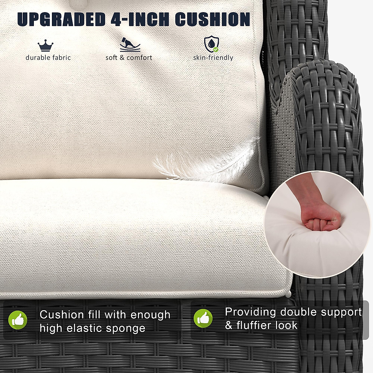 LayinSun 6 Pieces Outdoor Patio Furniture Set, Rattan Wicker Sectional Swivel Rocker Chairs Sets with Ottomans, Swivel Glider Chairs, and Coffee Table