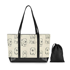 Dogs Laptop Tote Bag for Women Canvas Teacher Tote Bags Travel Work Bag Handbags Purse with Fashion Zipper
