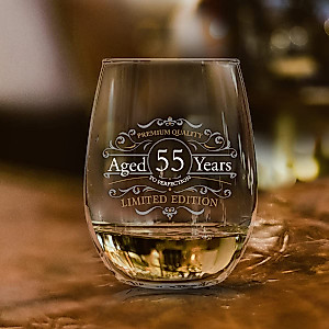 DU VINO Vintage Edition 55th Birthday Stemless Wine Glass for Men and Women (55th Anniversary) 15 oz | Happy Birthday Wine Glasses for 55 Year Old | Classic Birthday Gift, Reunion Gift for Him or Her