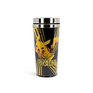 Pokemon Lenticular Pikachu 16oz Insulated Travel Coffee Tumbler Mug With Non-Spill & Leak Proof Metal Lid for Ice Drinks & Hot Beverages - Best for Indoor Home & Office Use or Outdoor Hiking & Camping