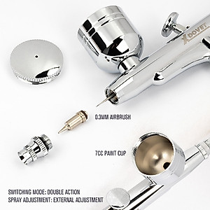 XDOVET Airbrush Kit Dual-Action Gravity Feed Air Brush Gun with 0.3mm and 1/4 oz. for Hobby, Models, Art, Tattoo, Nail Art, Cake