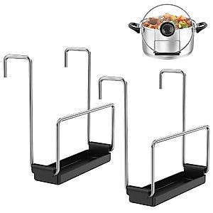 2 Pack Stainless Steel Slow Cooker Lid Holder, Kitchen Crock Pot Lid Holder, Hand Free Pot Lid Organizer Fits Most Slow Cookers, Pot Lid Rack with Silicone Sink to Keep Countertop No Mess (Black)