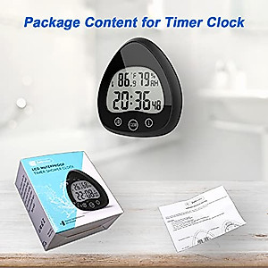 ZEITHALTER Shower Timer Kitchen Clock with Alarm, Waterproof for Water Splashes, Visual Countdown Timer, Time Management Tool, Indoor Temperature Humidity, Suction Cup, Hole Stand