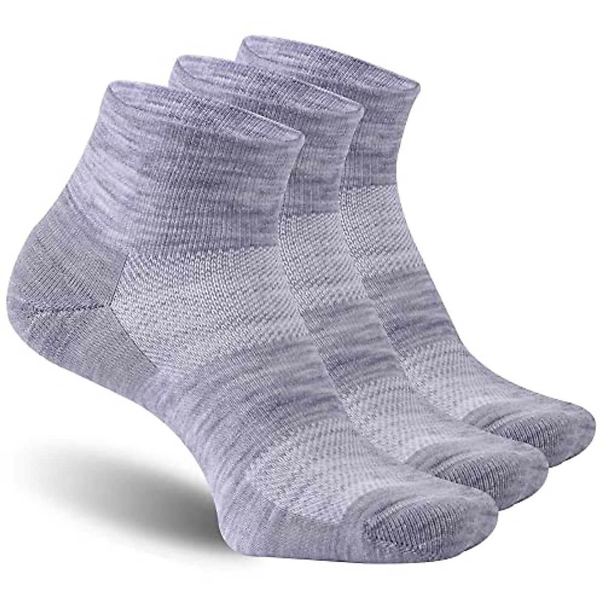 RZTT 90% Merino Wool Socks for Women, Running Ankle Socks for Men, Lightweight Breathable Low Cut No Show Athletic Socks with Arch Support,3 Pack,Medium,Light Grey