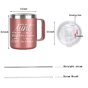 Mother’s Day Gifts for Aunt Only An Aunt Can Give Hugs Like a Mother Stainless Steel Insulated Mug with Handle Birthday Mother’s Day Gifts for Aunt Auntie from Nephew Niece Meaningful 12OZ Rose Gold