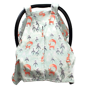 Dear Baby Gear Deluxe Car Seat Canopy - Infant Car Seat Cover - Baby Car Seat Covers - Carseat Canopy for Infant Car Seats - Car Seat Cover (Woodland Foxes and Pine Trees, Light Gray 40"x30")