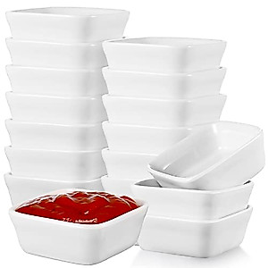 30 Pcs Dipping Bowls Ceramic Soy Sauce Dish, 1.5oz White Square Serving Ceramic Condiment Cups for Sauces Soy Condiments BBQ Sushi Cream Spices Cakes Cookies Party Dinner