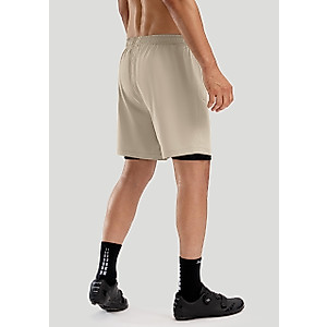 Men's Mountain Bike Shorts 3D Padded Loose-fit Biking Riding Cycling Bicycle Biker Cycle Padding Shorts for Men Zipper Pockets(Light Khaki,XXXL)