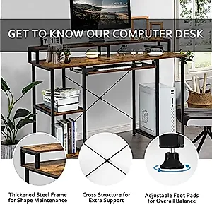 COSTWAY Computer Desk, 47’’ Home Office Table with Hutch, Book Shelves, Pull-Out Keyboard Tray, Monitor Stand, Industrial Writing Laptop Desk, for Workstation, Rustic Brown