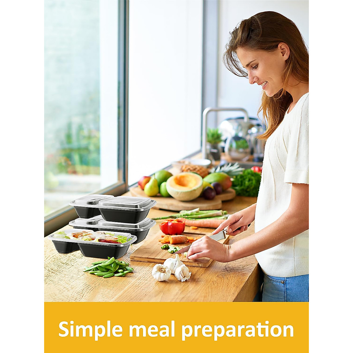 NEEBAKE 60 Sets 32oz Meal Prep Containers 2 Compartment - Plastic Food Storage Containers 2 Compartments with Lids