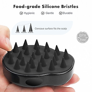 FREATECH Scalp Massager Shampoo Brush with Soft Silicone Bristles for Hair Growth and Scalp Care, Shower Hair Brush Head Massager Scalp Scrubber Exfoliator for Dandruff, Men Women Kids, Black