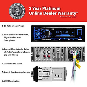 BOSS Audio Systems 611UAB Multimedia Car Stereo - Single Din, Bluetooth Audio and Hands-Free Calling, Built-in Microphone, MP3 Player, No CD/DVD Player, USB Port, AUX Input, AM/FM Radio Receiver