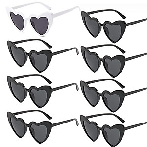 AEAHALY 8 Pairs White and Black Heart Sunglasses Bulk for Women, Vintage Cat Eye Mod Style Bride Sunglasses Retro Heart Shaped Sunglasses Bulk for Shopping Traveling Wedding Party Accessories