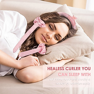 Xijiah-HAUKL Heatless Curling Rod Headband Hair Curlers to Sleep in Soft Silk Satin Absorbent Overnight curlers Long Hair curlers with Hair Clips can be Styled, Pink, 1, 1.0 Count