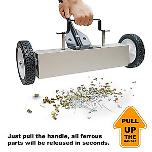 Toolwiz 36'' Magnetic Sweeper with Wheels, 50 Lbs Capacity Rolling Magnetic Floor Sweeper with Release Handle Industrial Magnets Heavy Duty Metal Pick Up 18/24/36 Inches