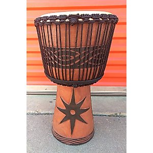 Large (M6) ~ 24" X 14" Djembe Deep Carved Hand Drum Bongo, STAR