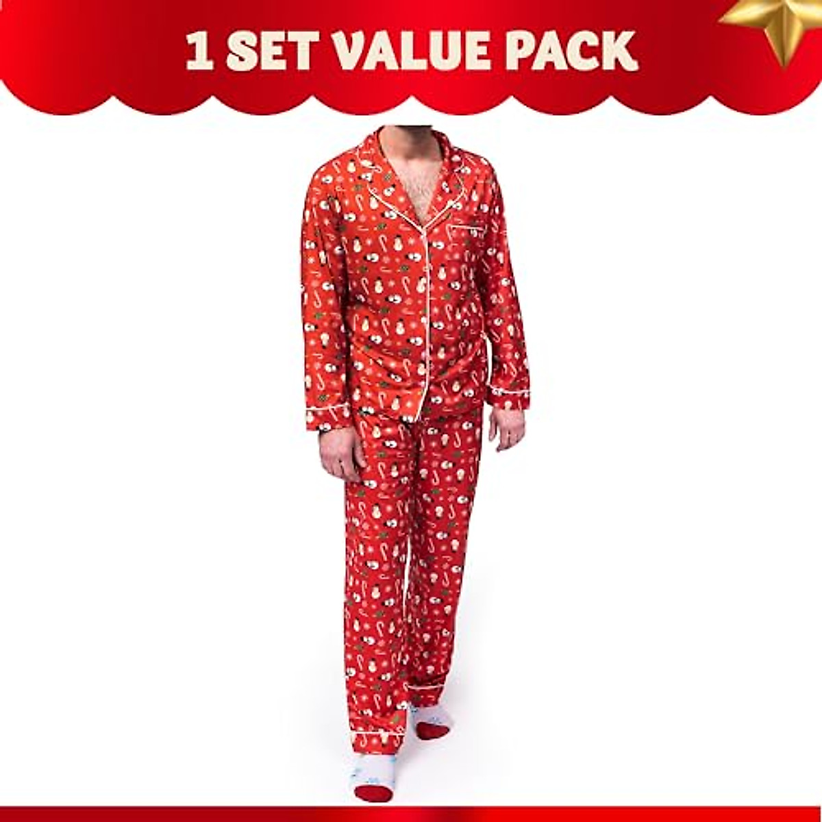 JOYIN Christmas Pajamas for Couples, Xmas Matching Family Pajamas Red Suit Set for Men, Snowman&Snowflake Holiday Pajamas Sleepwear Loungewear-XL