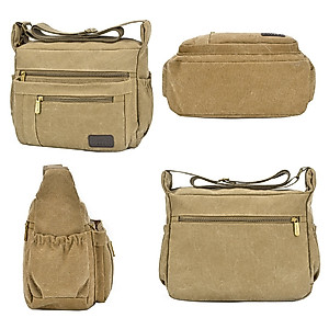 Fabuxry Light Weight Canvas Shoulder Bag for Women Messenger Handbags Cross Body Multi Zipper Pockets Bag (Grey)